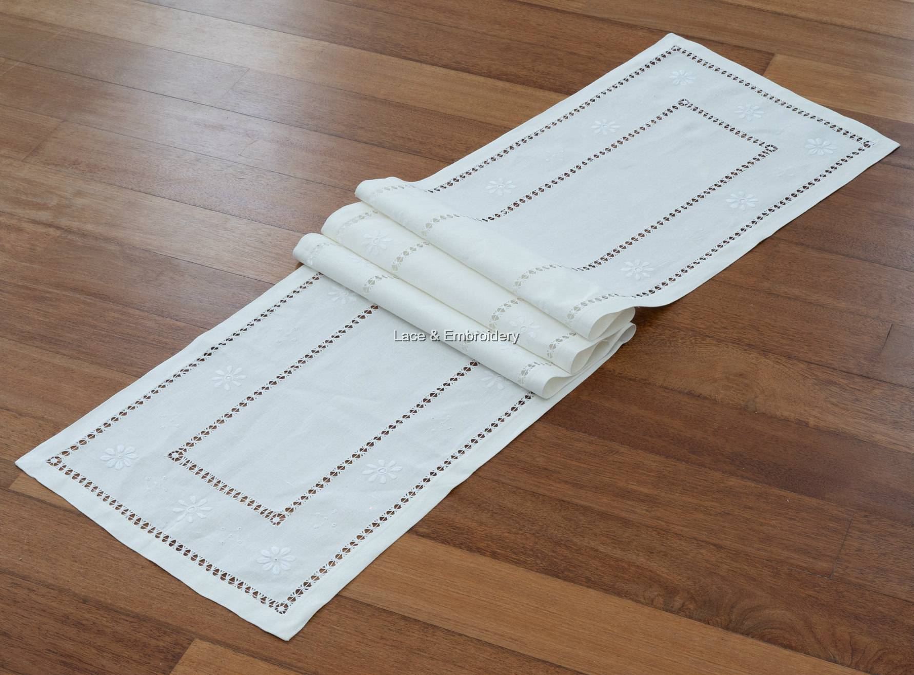 Lace & Embroidery Hand Hemstitched and Embroidered Floral Linen Table ...