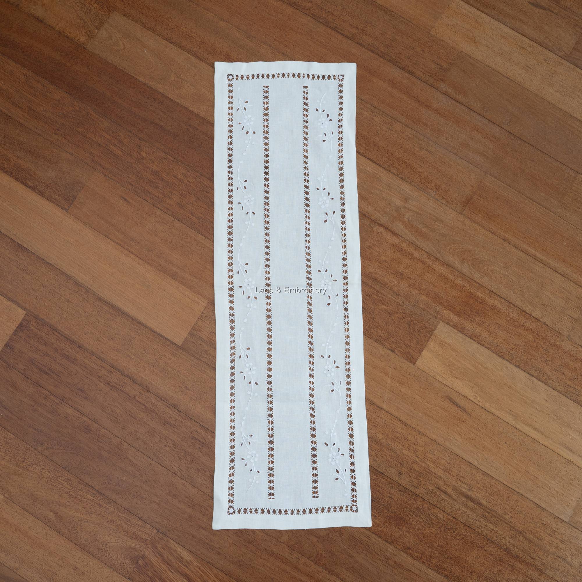 Lace & Embroidery Hand Hemstitched and Embroidered Floral Linen Table ...