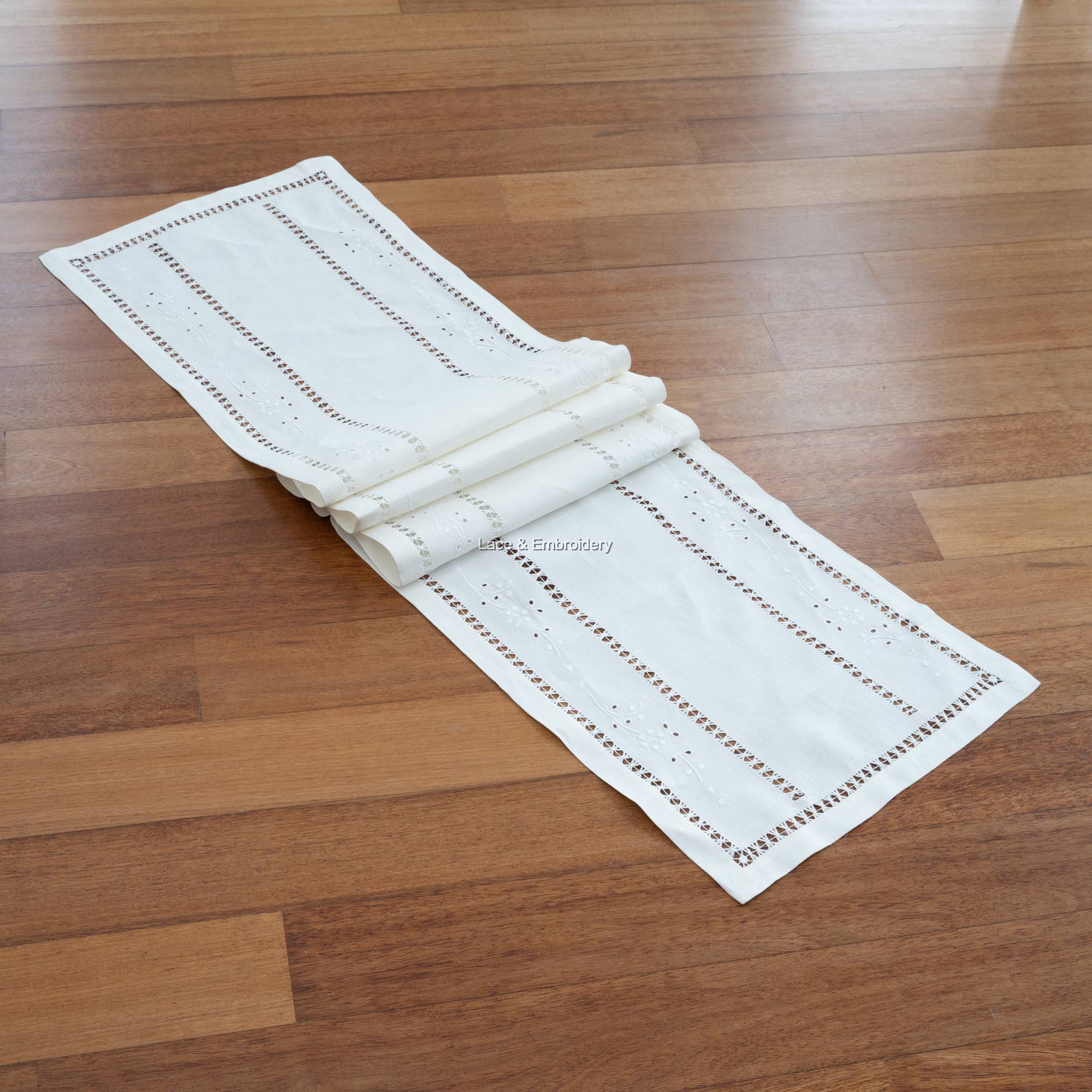 Lace & Embroidery Hand Hemstitched and Embroidered Floral Linen Table ...