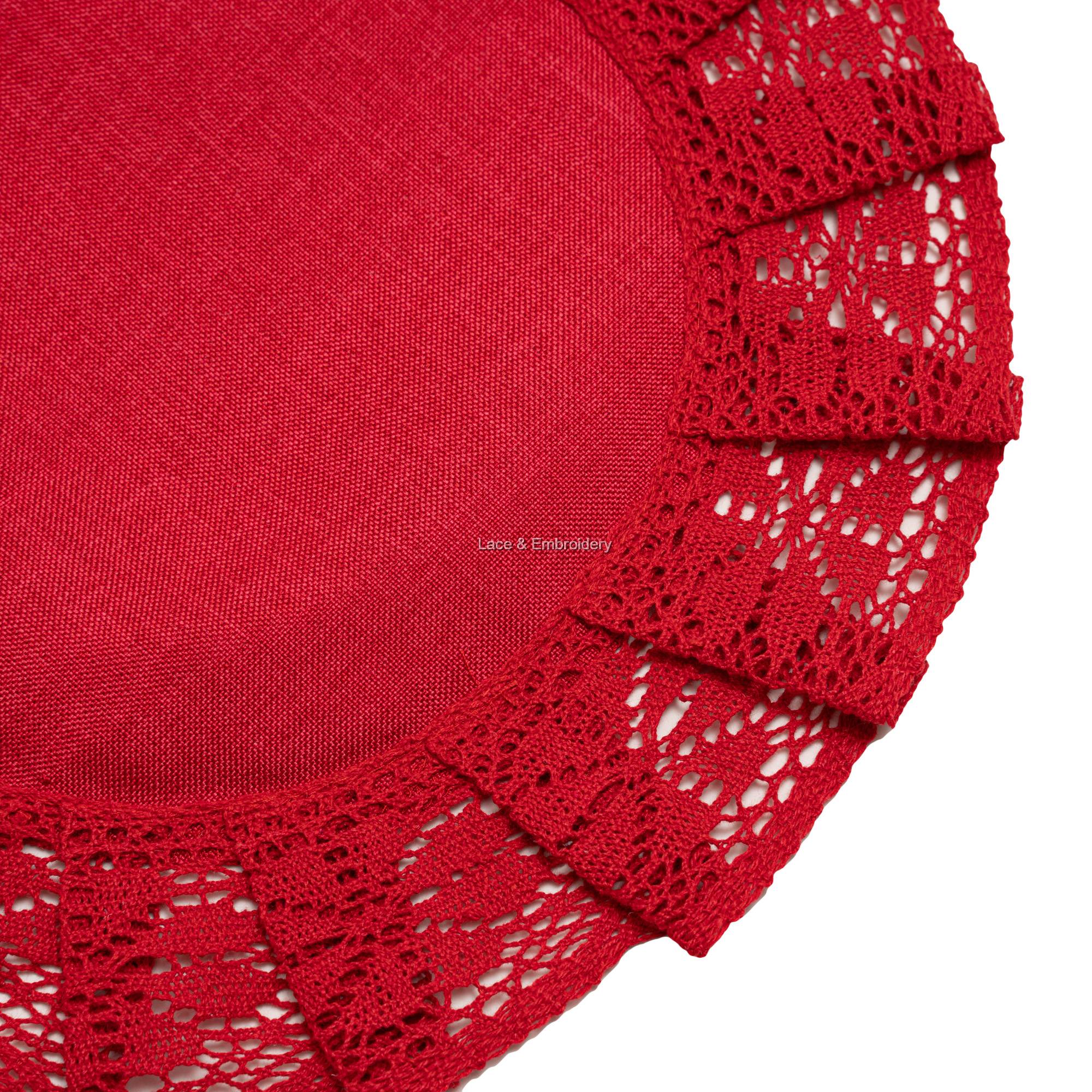 Nostalgic Red Fabric Round Doilies With 6cm Cotton Crochet Lace Edges ...