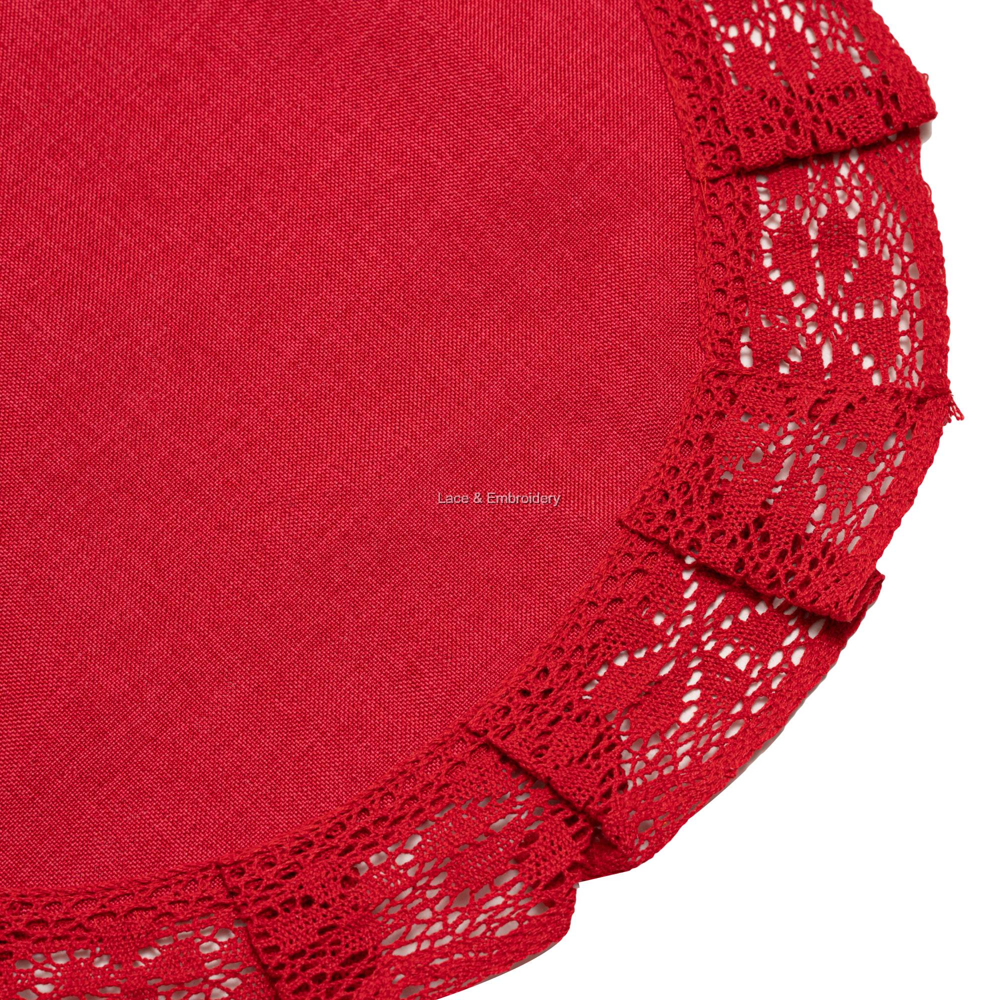 Nostalgic Red Fabric Round Doilies With 6cm Cotton Crochet Lace Edges ...