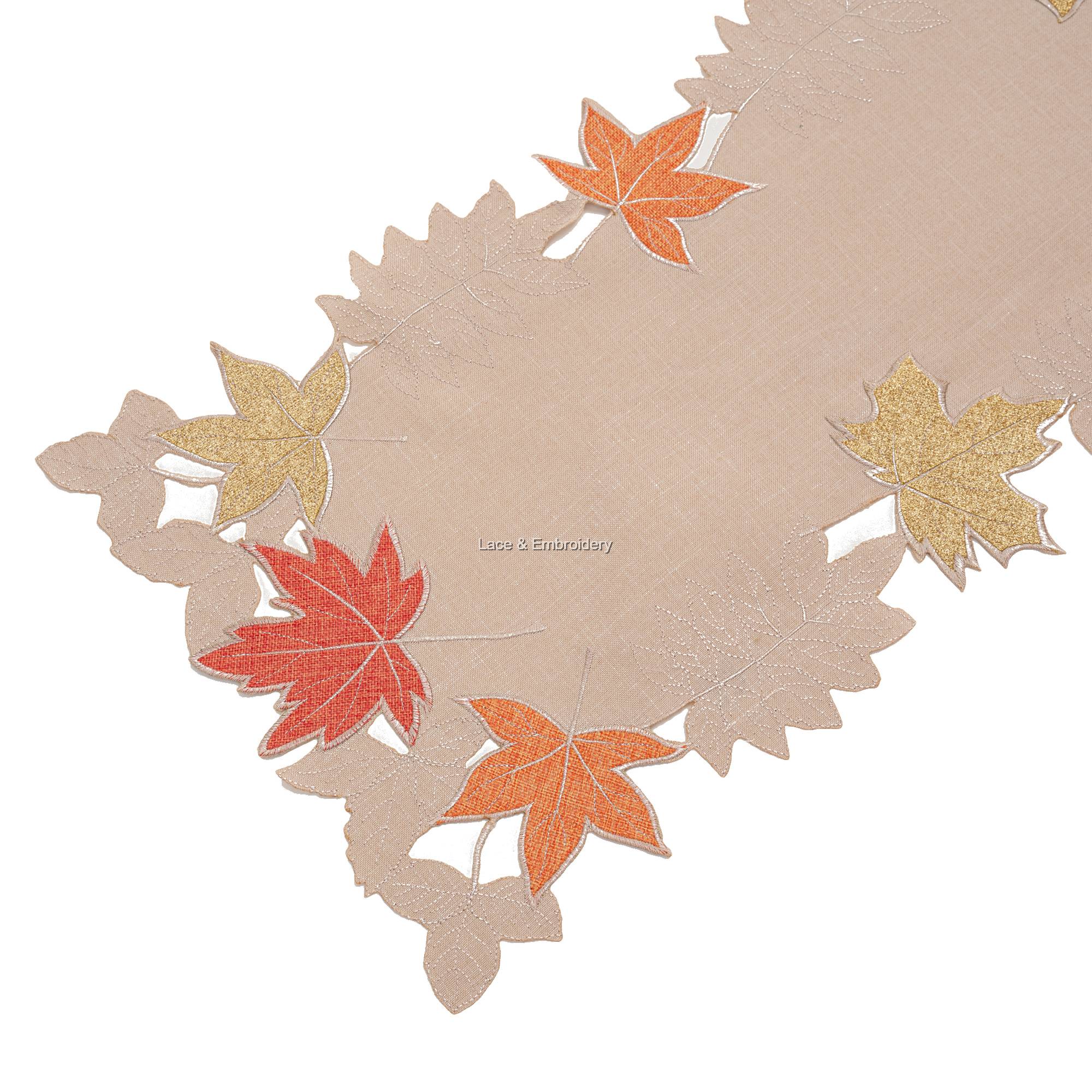 Lace & Embroidery Autumn Maple Leaves Applique Cutwork Table Runner ...