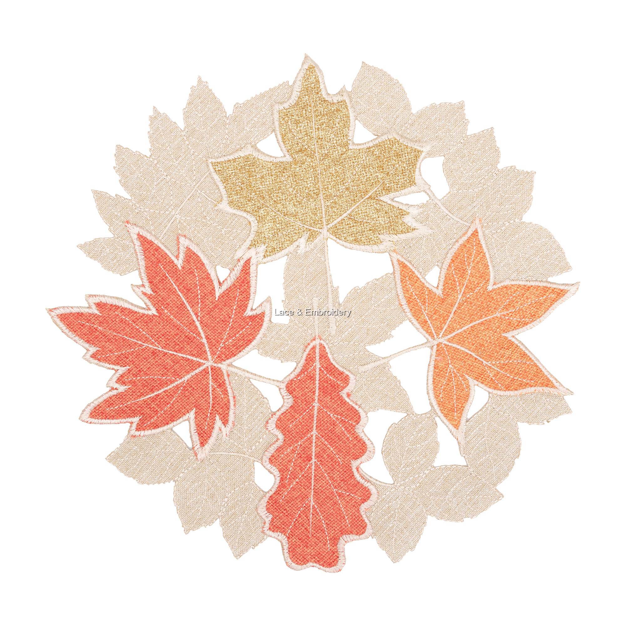 Lace & Embroidery Autumn Maple Leaves Applique Cutwork Table Runner ...