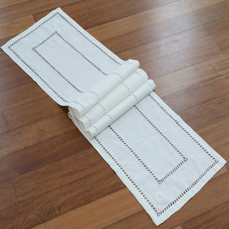 Lace & Embroidery Hand Hemstitched and Embroidered Floral Linen Table ...