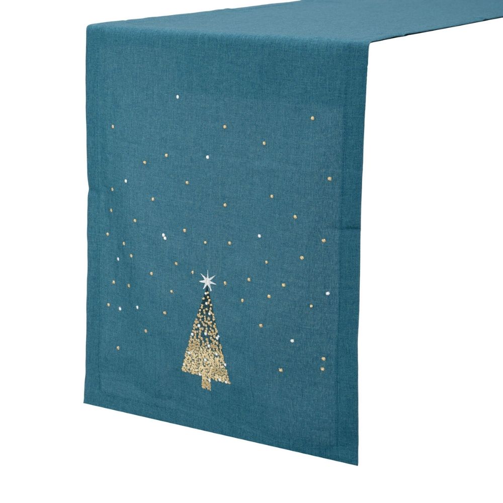 Lace & Embroidery X’Mas Tree Gold & Silver Thread Embroidery on Peacock ...